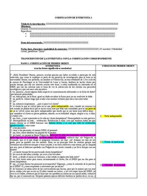 3 Modelo De Codificación De Entrevista 1 Pdf