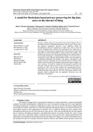 A Model For Blockchain Based Privacy Preserving For Big Data Users On The Internet Of Thing