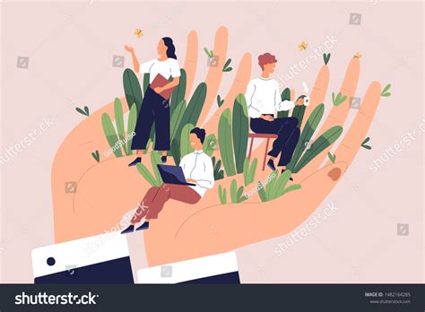 Giant Hands Holding Tiny Office Workers Stock Vector Royalty Free 1482164285 Shutterstock