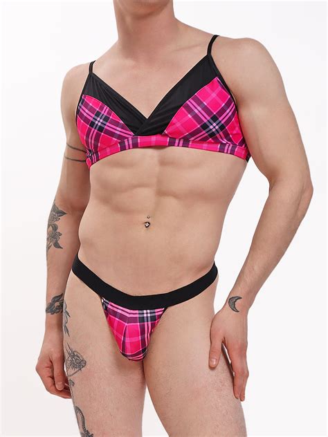 Mens Pink Tartan Bra Sexy Bras For Men Xdress