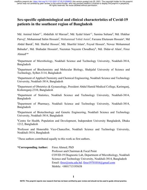 Pdf Sex Specific Epidemiological And Clinical Characteristics Of