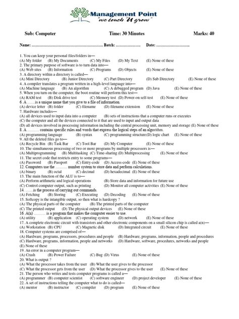 Computer Test 3 Pdf Programming Computer Program