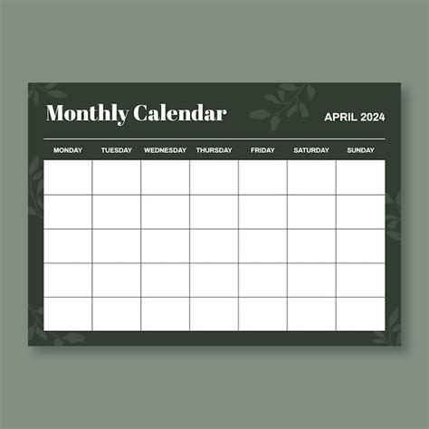 Free Vector Elegant Minimalist Leaves Monthly Blank Calendar
