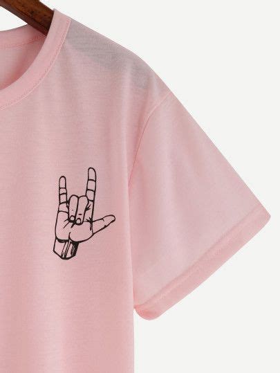 Pink Love Gesture Print T Shirt Shirts Print T Shirt Pink Love