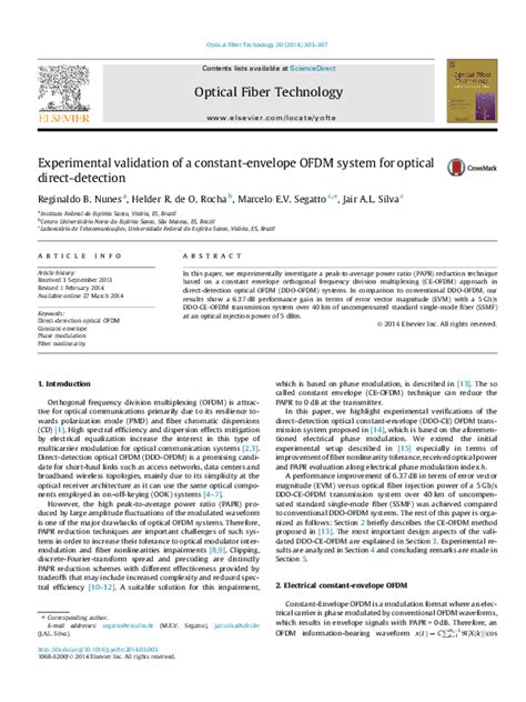 Pdf Experimental Validation Of A Constant Envelope Ofdm System For