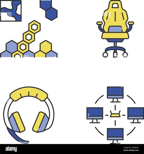 Esports Color Icons Set Real Time Strategy Game Local Area Network Gaming Devices Isolated