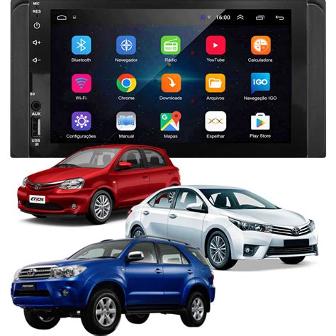 Central Multimídia Corolla Etios Hilux Android Auto Carplay Bluetooth Usb Sd Aux Pen Drive