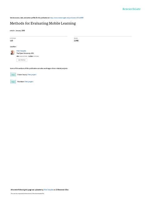 Methods For Evaluating Mobile Learning January 2009 Pdf Usability Inquiry Based Learning