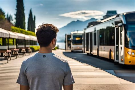 Premium Ai Image A Man Stands In Front Of A Bus Stop With The Word