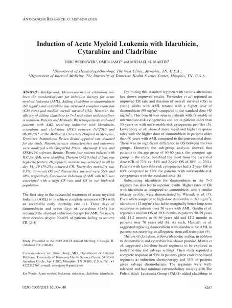 Induction Of Acute Myeloid Leukemia With Idarubicin Cytarabine And