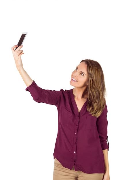 Linda Morena Tomando Uma Selfie Foto Premium