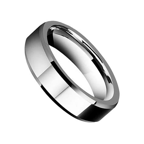 High Polished Surface Bevel Edge Silver Tungsten Ring For Couple