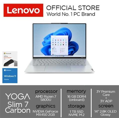 Jual LENOVO Yoga Slim 7 Carbon AMD Ryzen 7 5800U 16GB 1TBSSD NVIDIA GeForce MX450 2GB GDDR6 WIN