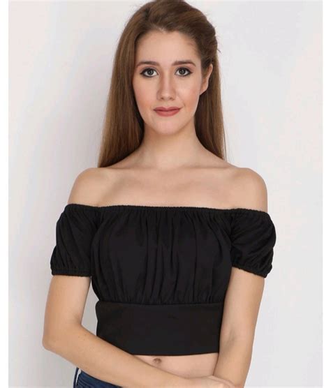 Black Polyester Mahnoor Off Shoulder Slim Fit Crop Top At ₹ 455piece