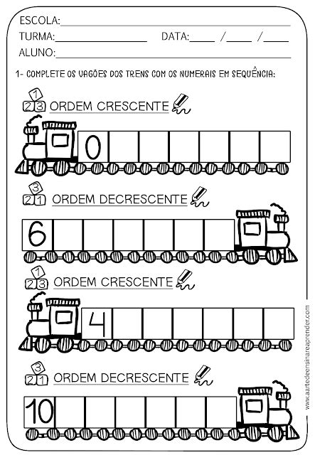 Atividade pronta Sequência numérica em Ordem crescente e decrescente