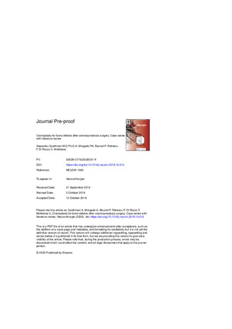Pdf Cranioplasty For Bone Defects After Craniosynostosis Surgery