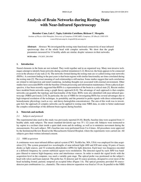 Pdf Analysis Of Brain Networks During Resting State With Near Infrared Spectroscopy