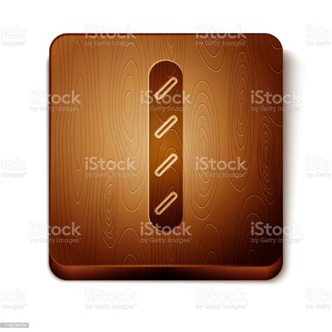갈색 프렌치 바게트 빵 아이콘은 흰색 배경에 고립되어 있습니다 나무 사각형 버튼입니다 벡터 일러스트레이션 건강한 식생활에 대한