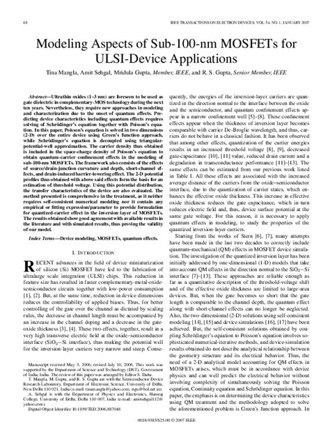 Pdf Modeling Aspects Of Sub 100 Nm Mosfets For Ulsi Device Applications
