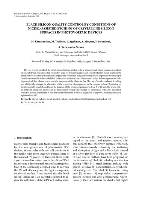 Pdf Black Silicon Quality Control By Conditions Of Nickel Assisted Etching Of Crystalline