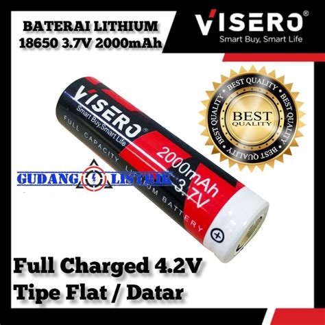 Jual Baterai Cas Lithium 18650 3 7V 2000mAh Visero Rechargeable Lithium Battery Kepala Datar