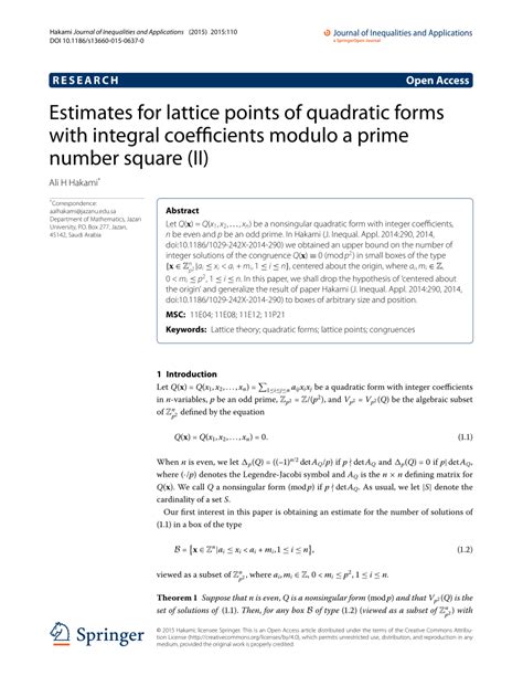 Pdf Estimates For Lattice Points Of Quadratic Forms With Integral Coefficients Modulo A Prime