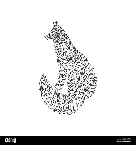 Continuous Curve One Line Drawing Of Cute Sitting Fox Abstract Art