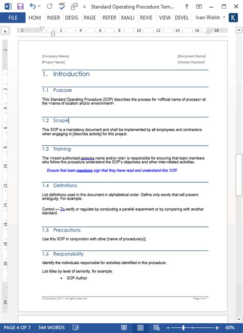 Standard Operating Procedure Templates MS Word Excel Templates