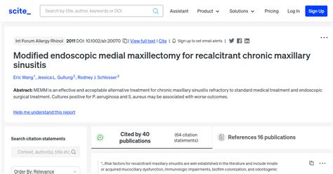 [citation Report] Modified Endoscopic Medial Maxillectomy For Recalcitrant Chronic Maxillary