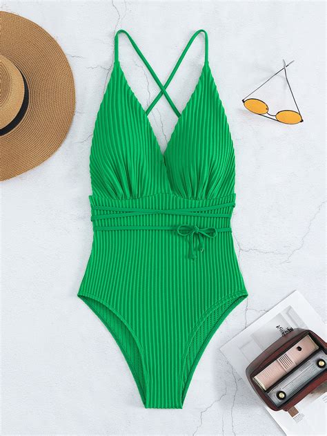 Crisscross Backless Knot Front One Piece Swimsuit Shein Usa