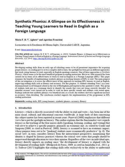 Synthetic Phonics A Glimpse On Its Effectiveness I Pdf Phonics