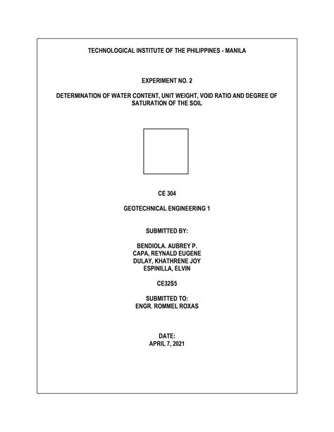 Solution Experiment 2 Determination Of Water Content Unit Weight Void Ratio And Degree Of