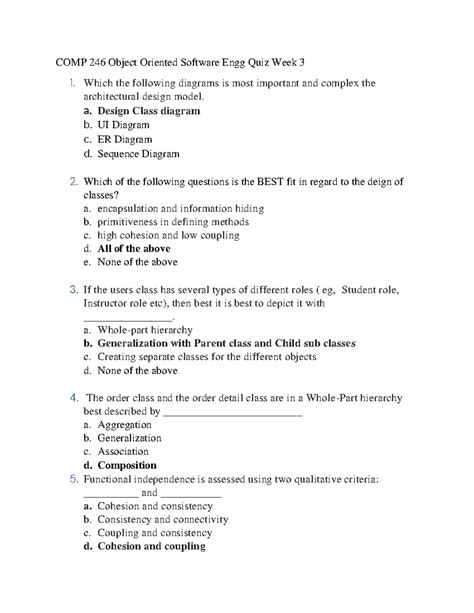 Comp 246 Object Oriented Software Engg Week 3 Quiz Comp 246 Object
