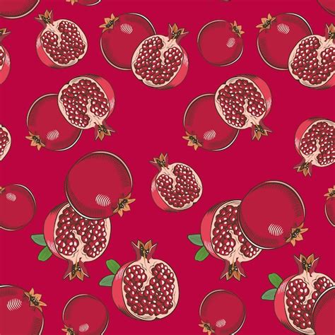 Premium Vector Red Seamless Pattern With Pomegranates In Vintage Style