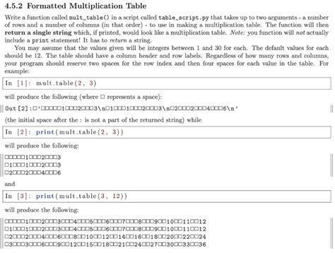Solved 4 5 2 Formatted Multiplication Table Write A Function Chegg