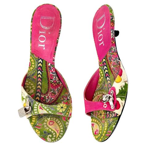 Christian Dior Galliano Pink Logo Flower Patent Leather Mules Sandals