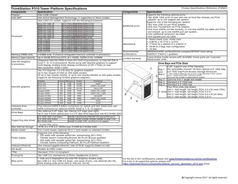 Thinkstation P310 Tower Specifications Pdf Computer Hardware