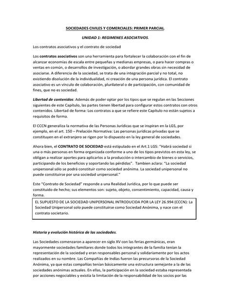 Sociedades Civiles Y Comerciales Resumen Primer Parcial Pdf