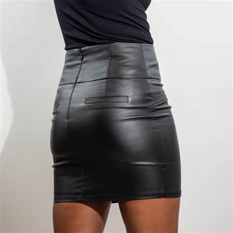 Fancy Vegan Leather Mini Skirt Leather Pencil Skirt Outfit Black