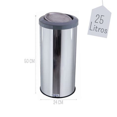 Lixeira Inox Tampa Flip Top Basculante 25 Litros Lixo CCM