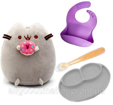 Набор Мягкая Игрушка Кот C Пончиком и Слюнявчик Силиконовая Тарелка и Ложка St Пушин Кэт 18 Х Ag