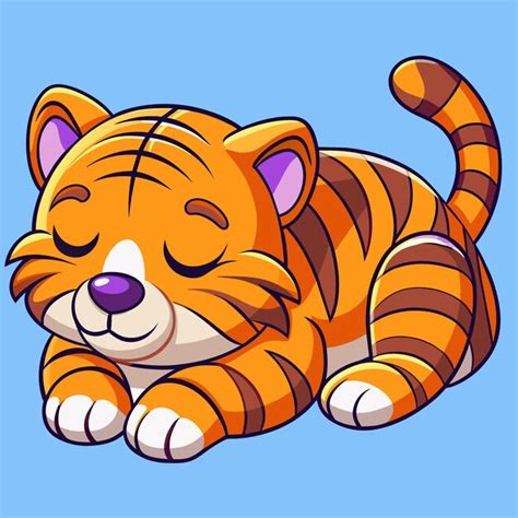 파란 바탕에 잠자는 만화 호랑이 프리미엄 Ai 생성 벡터