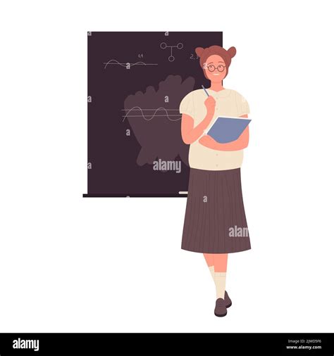 Nerd Girl At School Blackboard Standing Female Geek Holding Books