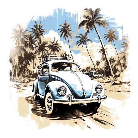 Premium Photo A Blue And White Car With A Palm Tree In The Background