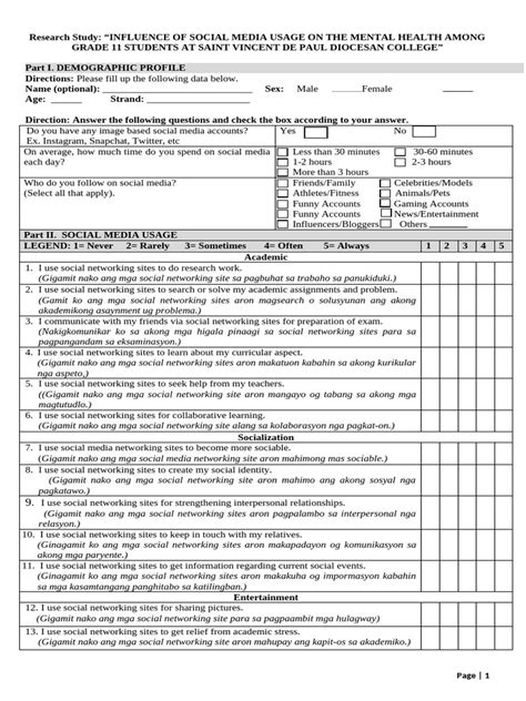 Social Media Usage Questionnaires Stem B Budionganon Pdf