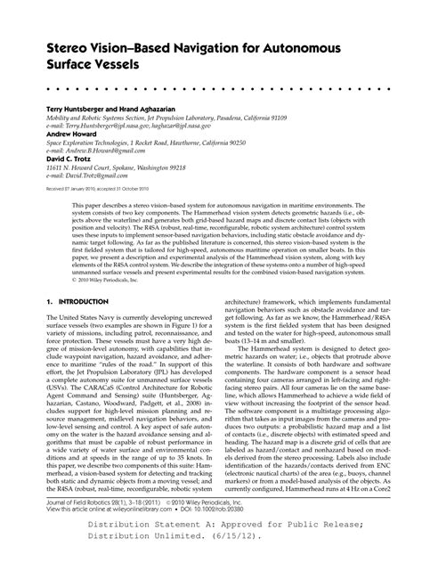Pdf Stereo Vision Based Navigation For Autonomous Surface Vessels