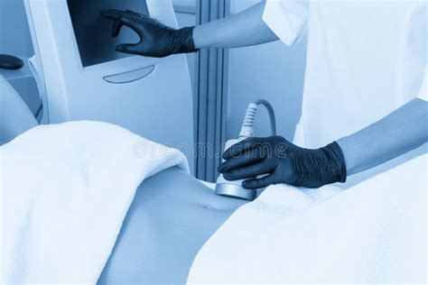 Ultrasound Cavitation Body Contouring Treatment Woman Getting Anti