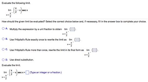 solved evaluate the following limit lim x rightarrow