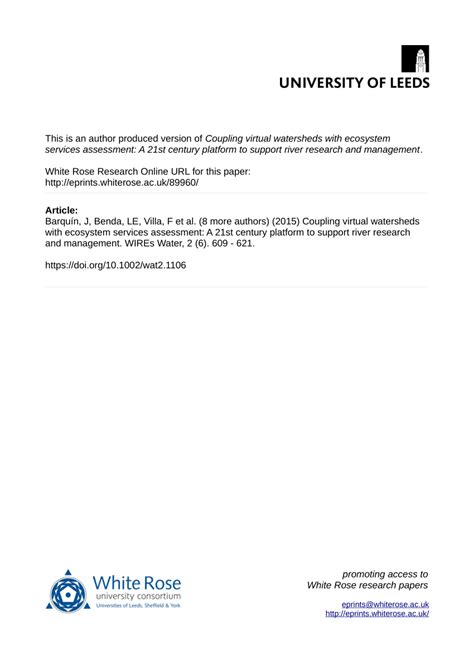 Pdf Coupling Virtual Watersheds With Ecosystem Services Assessment A 21st Century Platform To