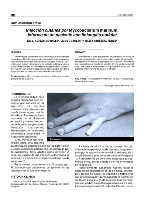 Pdf Infección Cutánea Por Mycobacterium Marinum Informe De Un